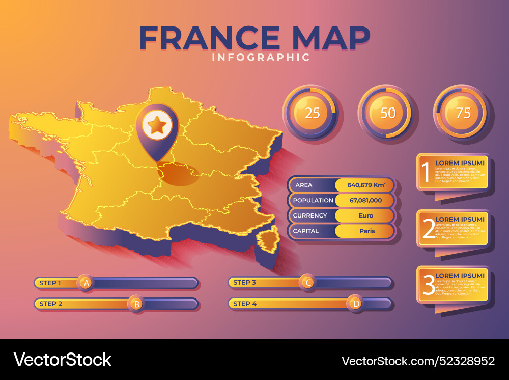 Isometric france map infographic Royalty Free Vector Image