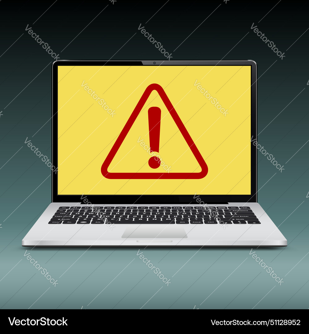 Laptop with exclamation mark on screen Royalty Free Vector