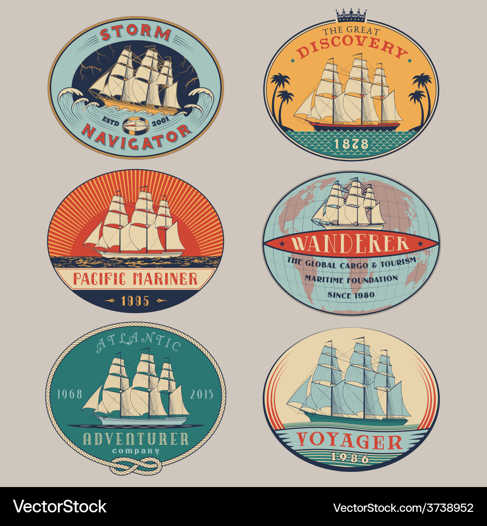 Nautical labels color Royalty Free Vector Image