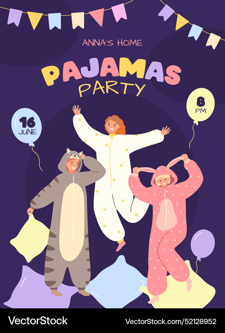 Pajama party invitation poster template Royalty Free Vector