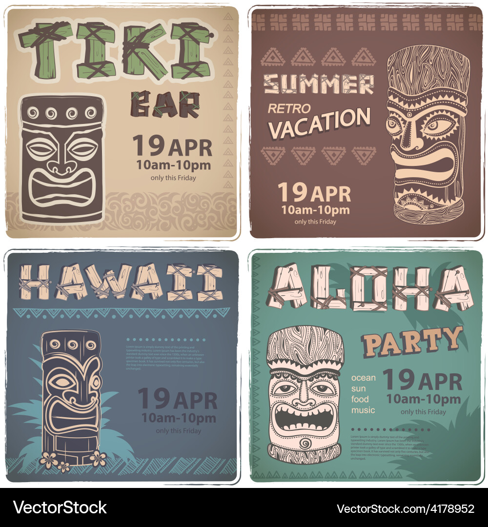 Set of retro hawaiian banners Royalty Free Vector Image