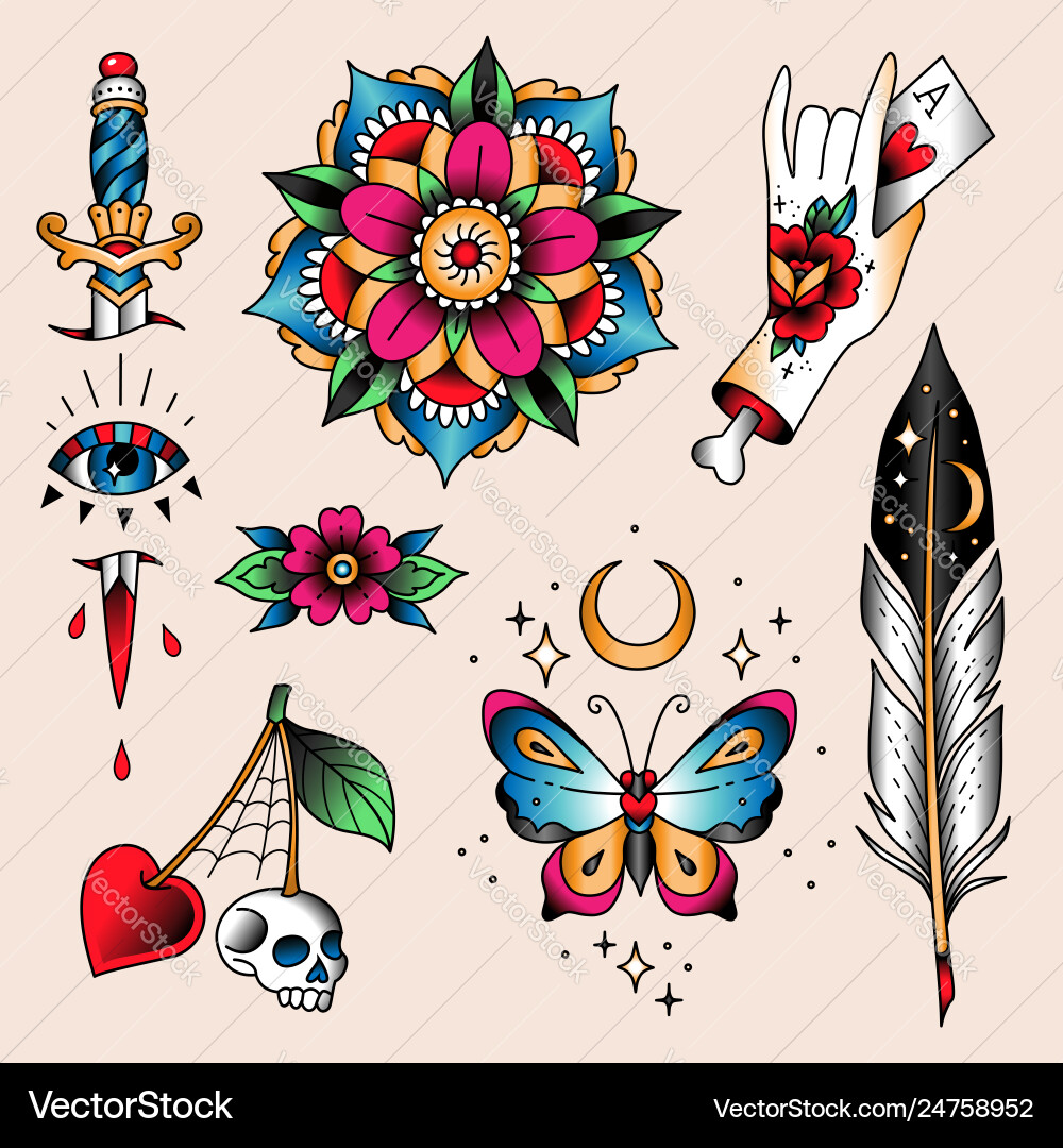 Tattoo set symbols Royalty Free Vector Image - VectorStock