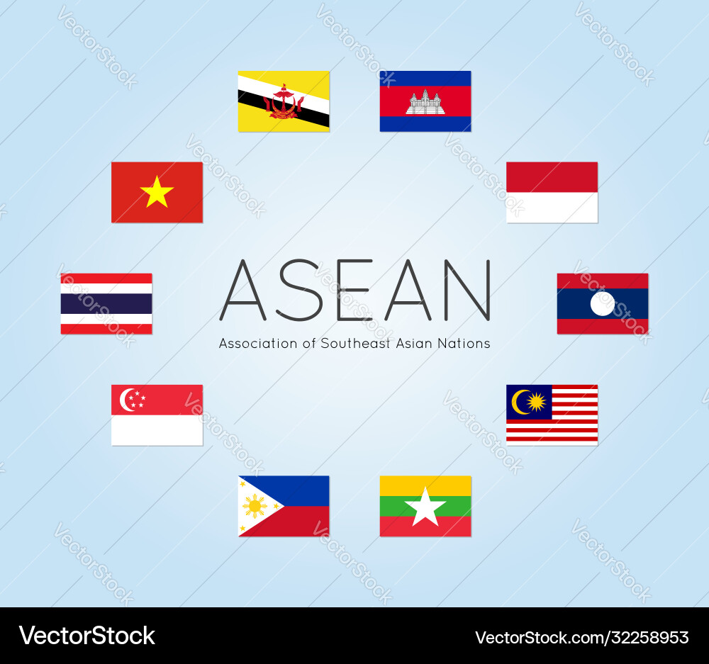 Asean countries flags flat style Royalty Free Vector Image