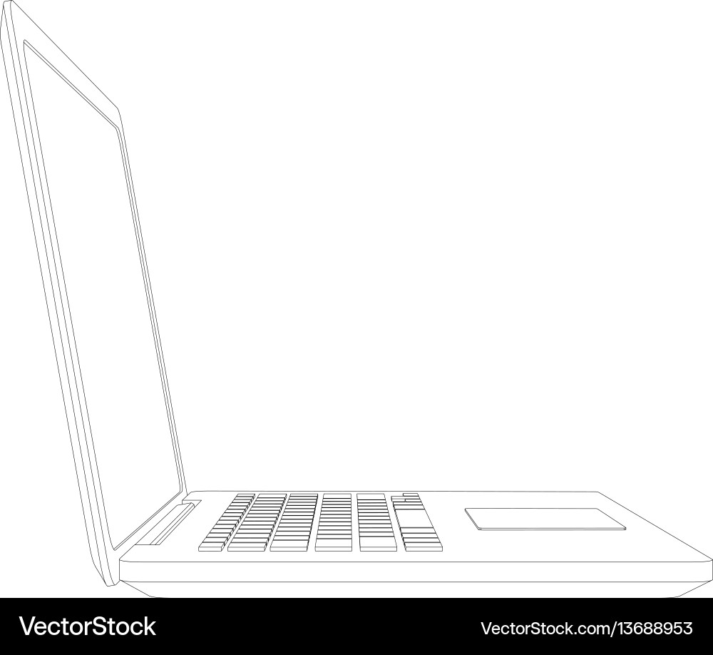 Drawing of wire-frame open laptop Royalty Free Vector Image