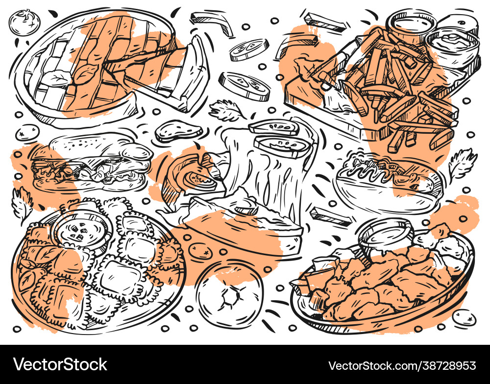 Hand drawn line american food doodle Royalty Free Vector