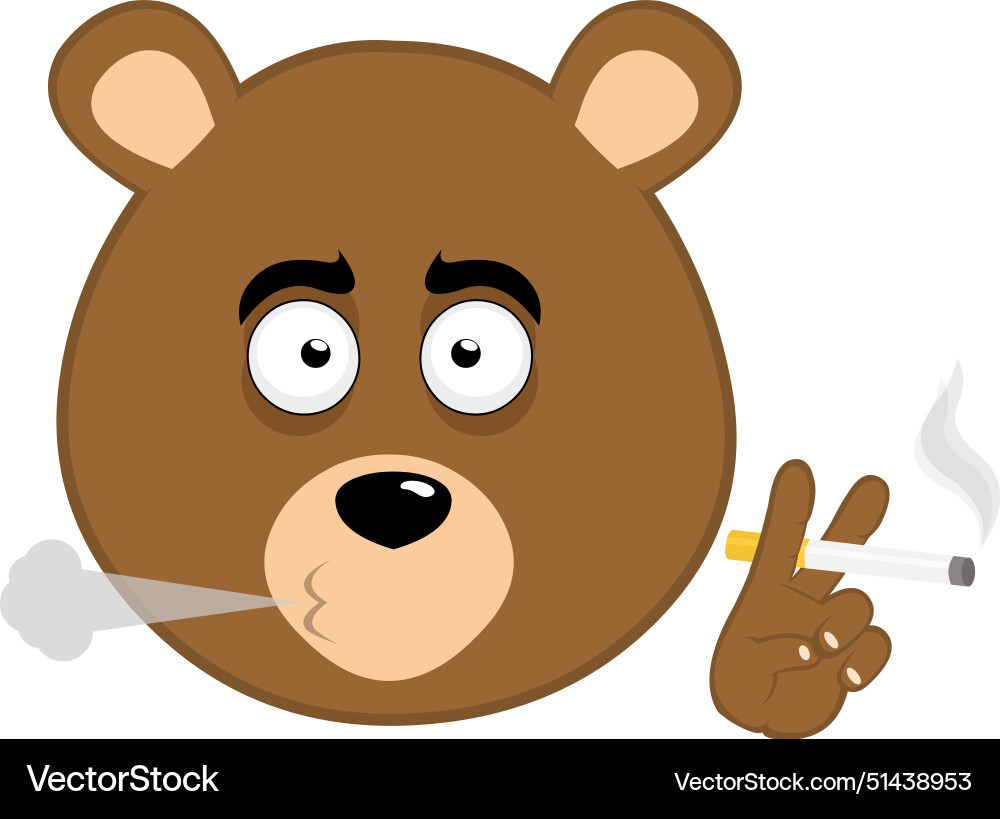 Head brown bear cartoon smoking cigarette Vector Image