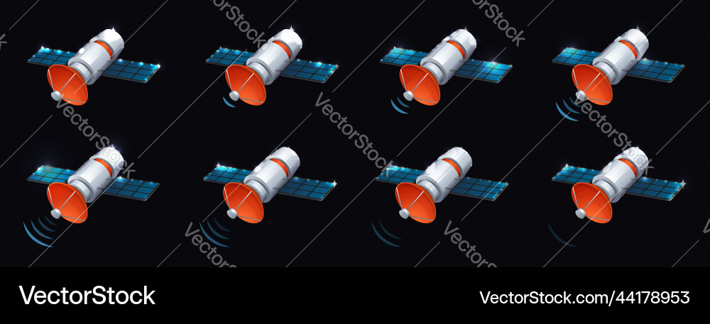 Isometric artificial satellite send radio signal Vector Image