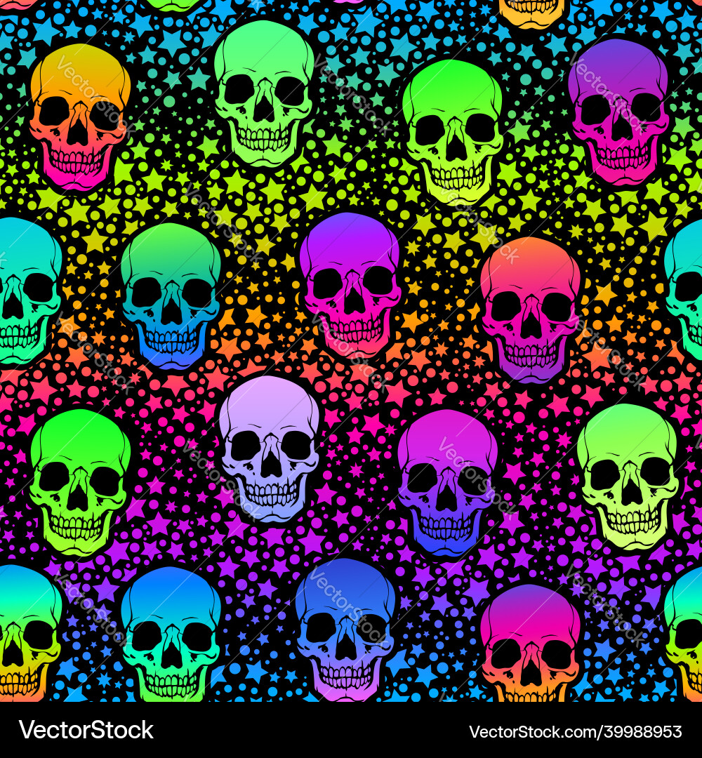 Neon Skull & Star Seamless Pattern Royalty Free Vector