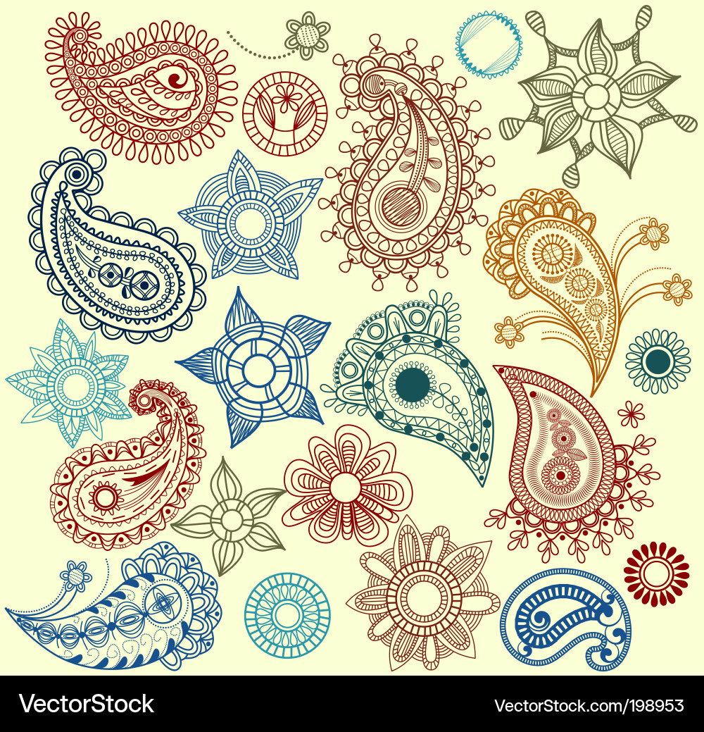 Paisley and flowers set Royalty Free Vector Image