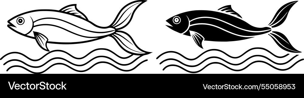 Stylized fish design outline solid ocean waves Vector Image