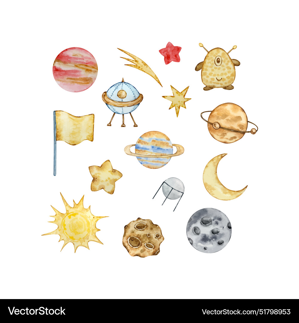 Watercolor space set cosmos Royalty Free Vector Image