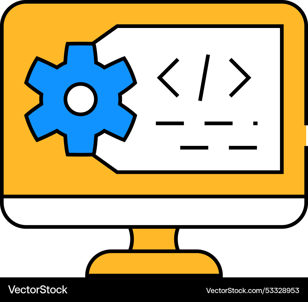 Working code computer screen icon color Royalty Free Vector