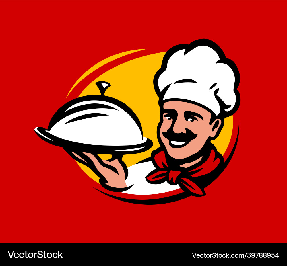 A cartoon chef holding platter Royalty Free Vector Image