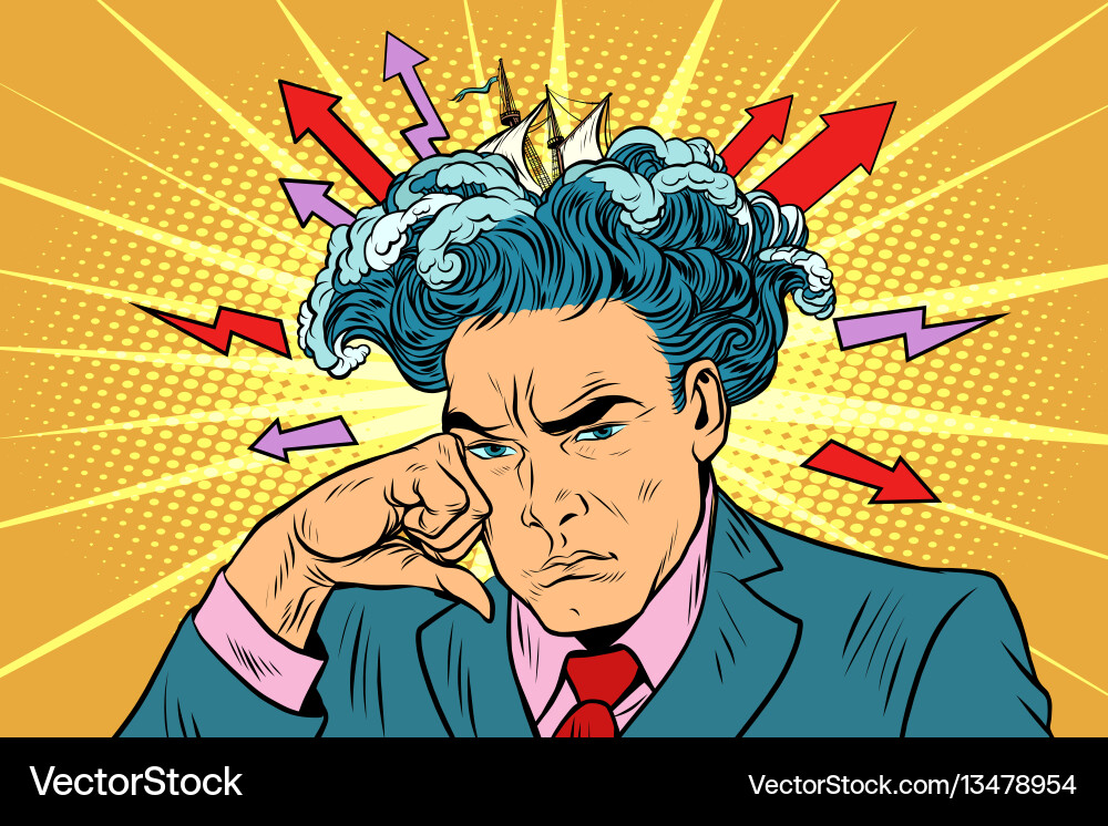 Brainstorm man thinks Royalty Free Vector Image