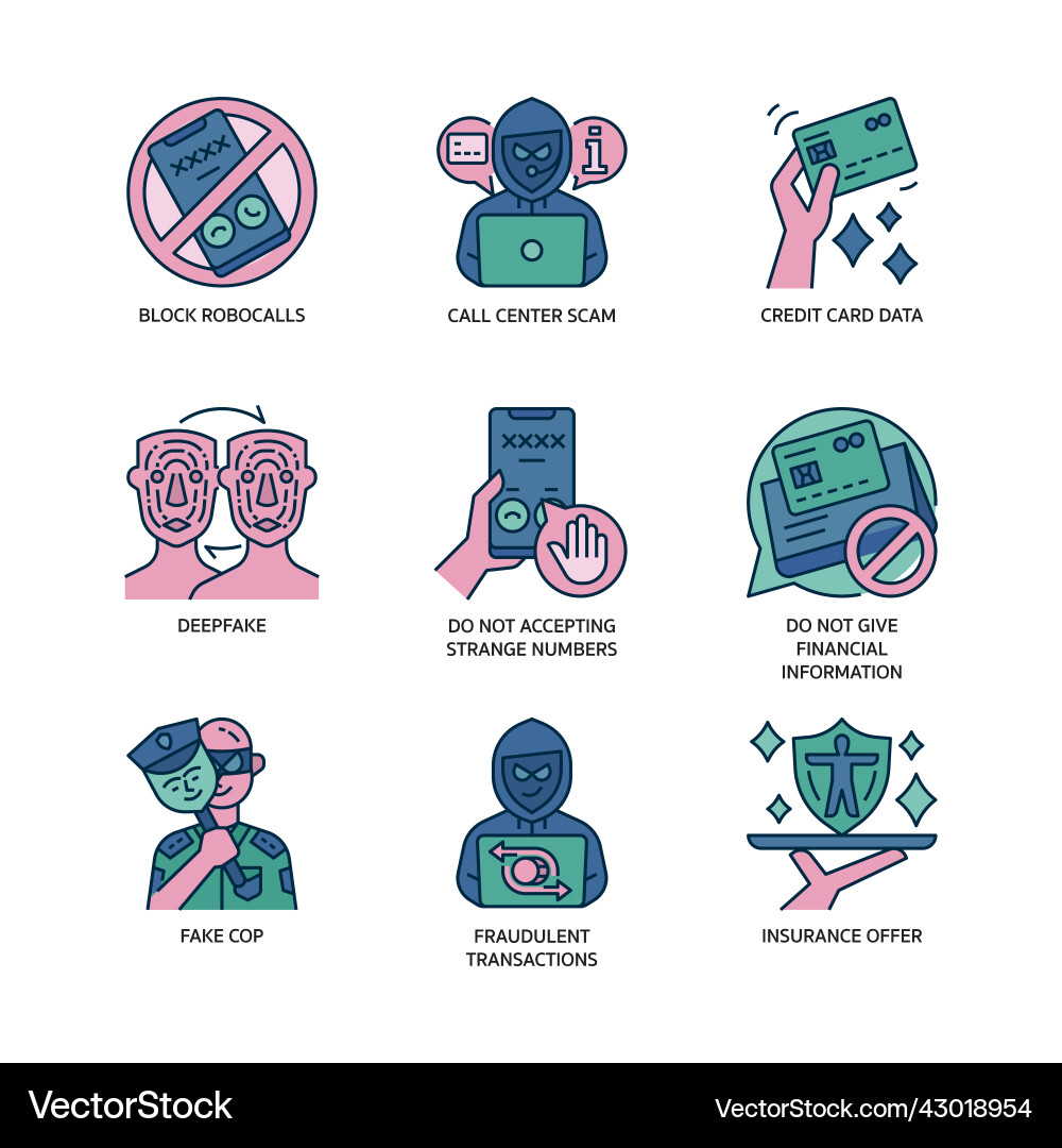 Call center scam icon set Royalty Free Vector Image