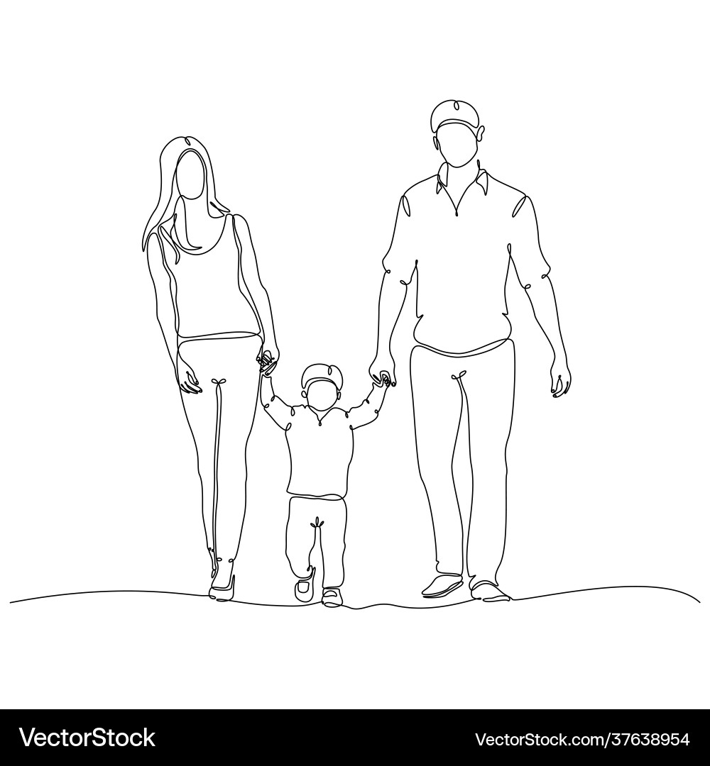 Continuous line drawing happy family Royalty Free Vector