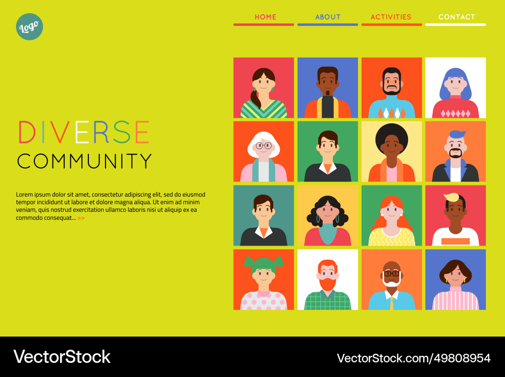 Diverse characters community landing page people Vector Image
