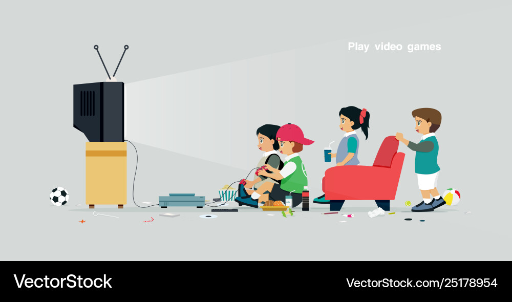 Kids Playing Video Games Royalty Free Vector Image