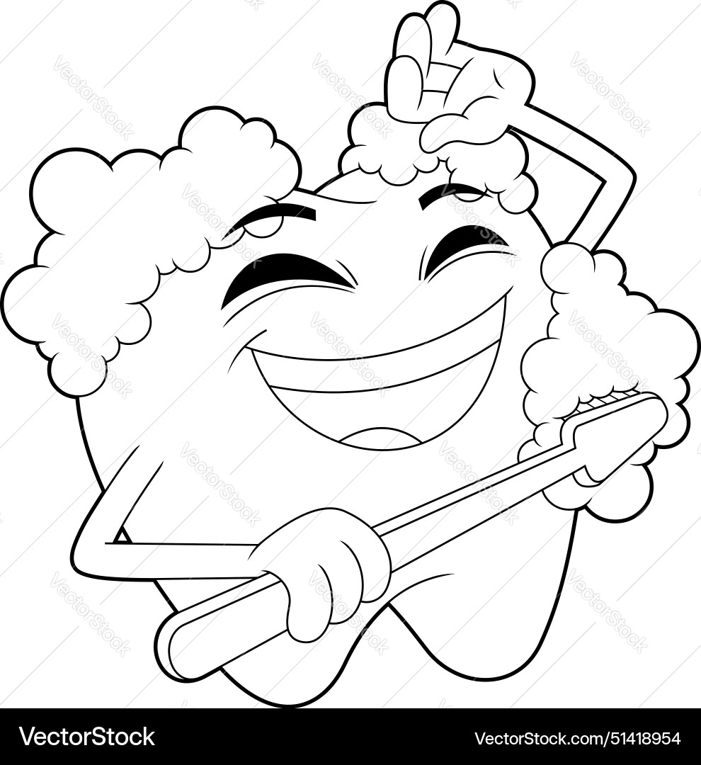 Outlined happy tooth cartoon character Royalty Free Vector
