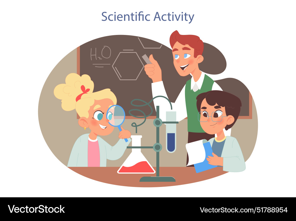 Scientific class primary school kids studying Vector Image