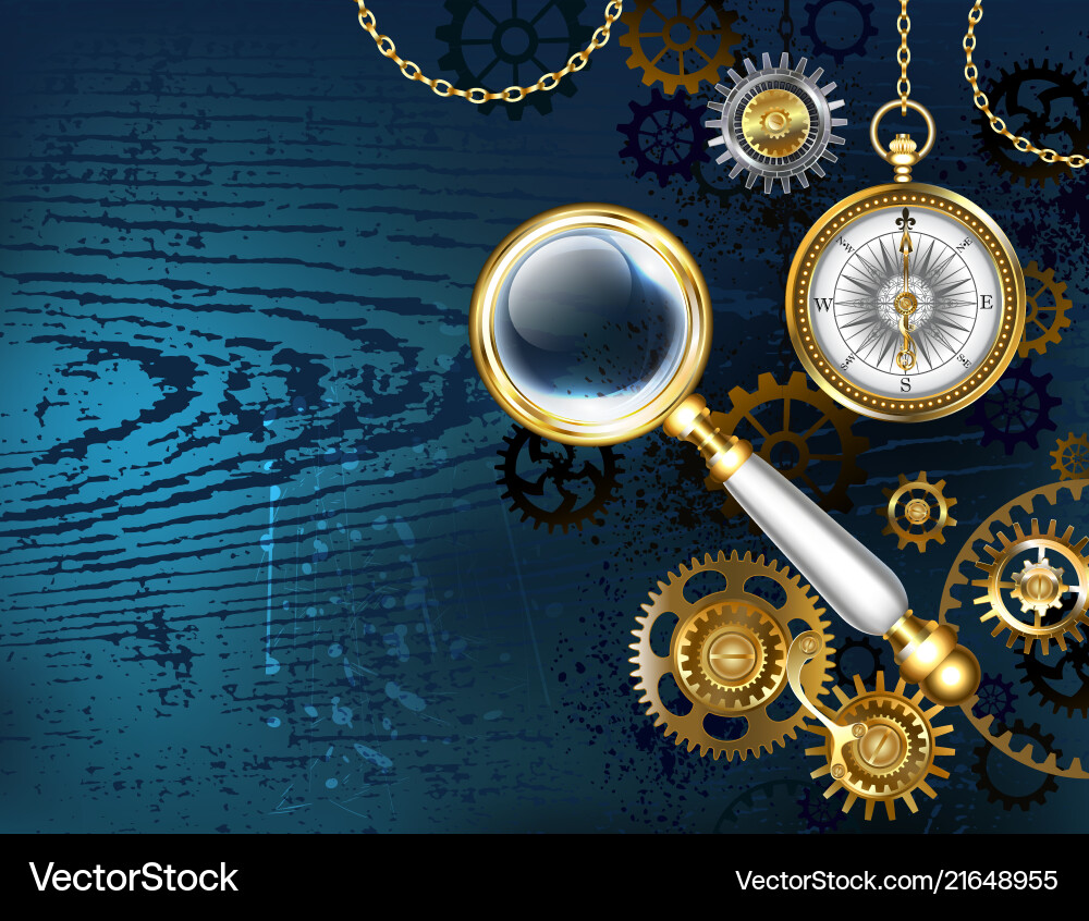 Blue background with magnifier Royalty Free Vector Image