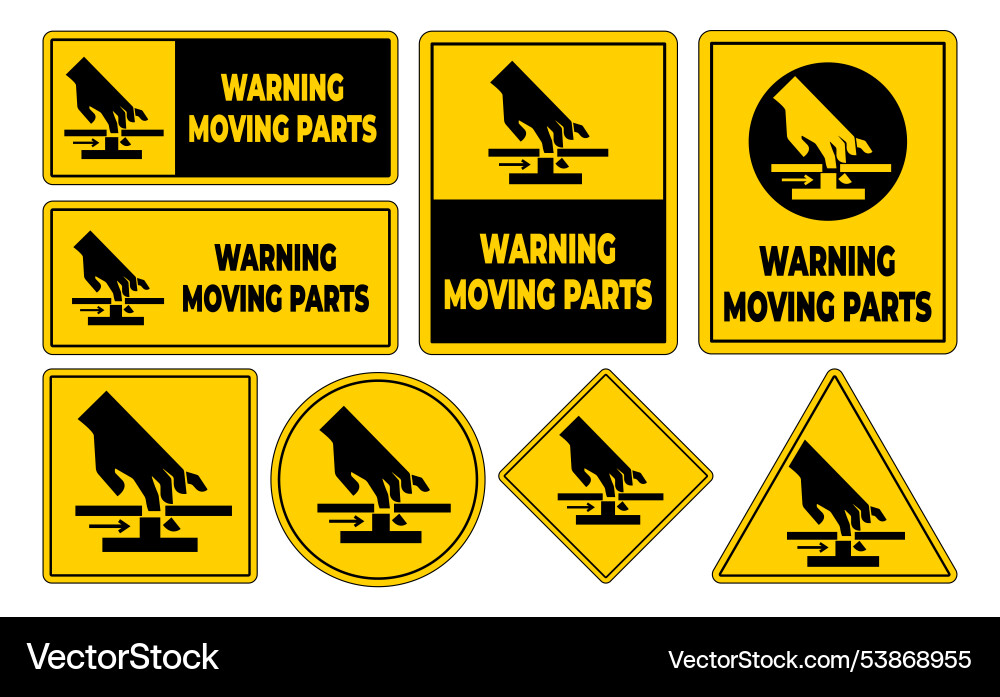 Caution signs for moving parts in various shapes Vector Image