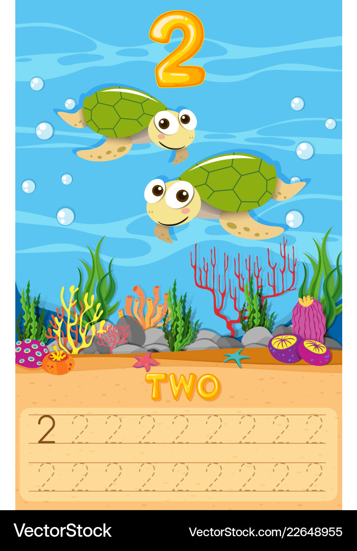 Two sea turtle number worksheet Royalty Free Vector Image