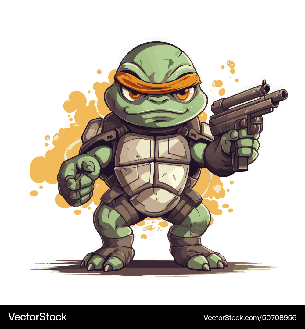 Cartoon turtle warrior with weapon Royalty Free Vector Image