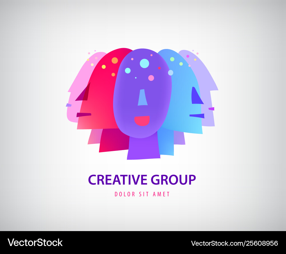 Group of Heads - Creative Team Logo Royalty Free Vector