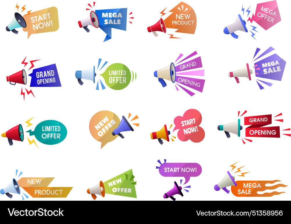 Megaphone ads announce banners or badges Vector Image