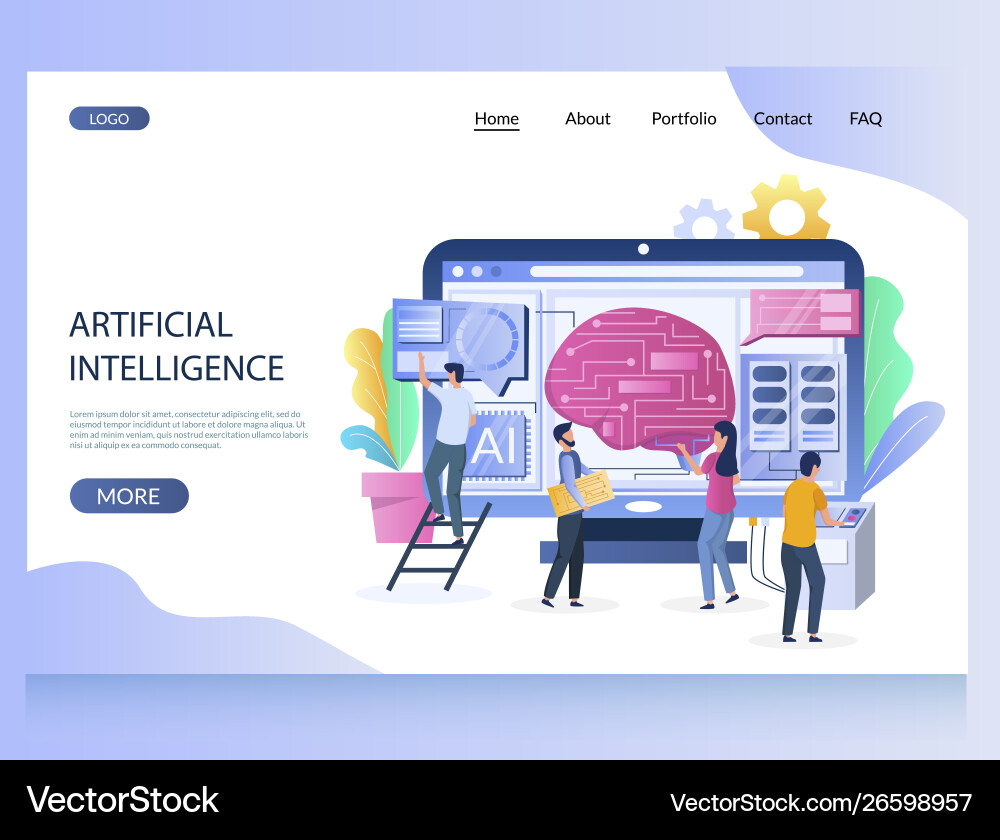 Artificial intelligence website landing Royalty Free Vector