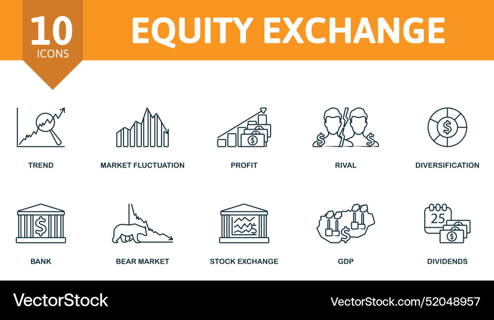 Equity exchange thin line icon set trend market Vector Image