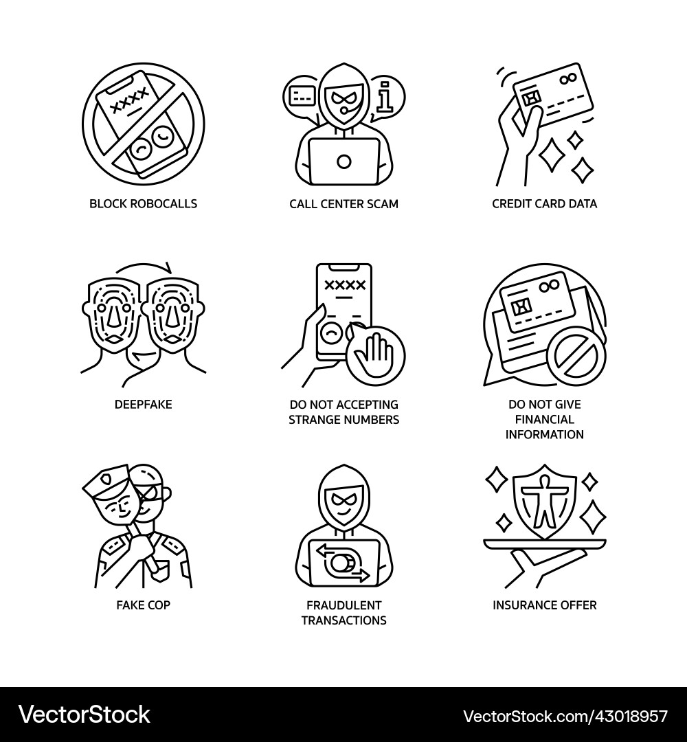 Fraudulent Call Center Icon Set Royalty Free Vector Image