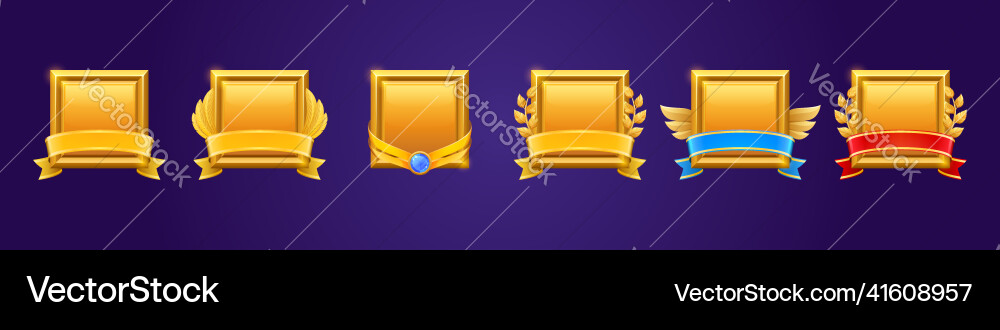 Square golden award badges for win in game Vector Image