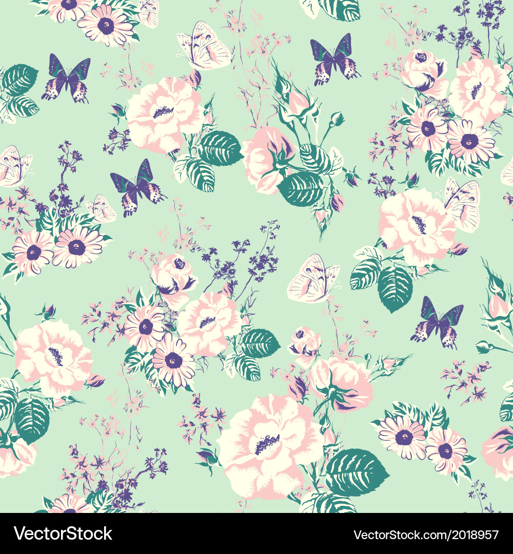 Vintage Roses & Butterflies Seamless Pattern – Royalty-Free Vector ...