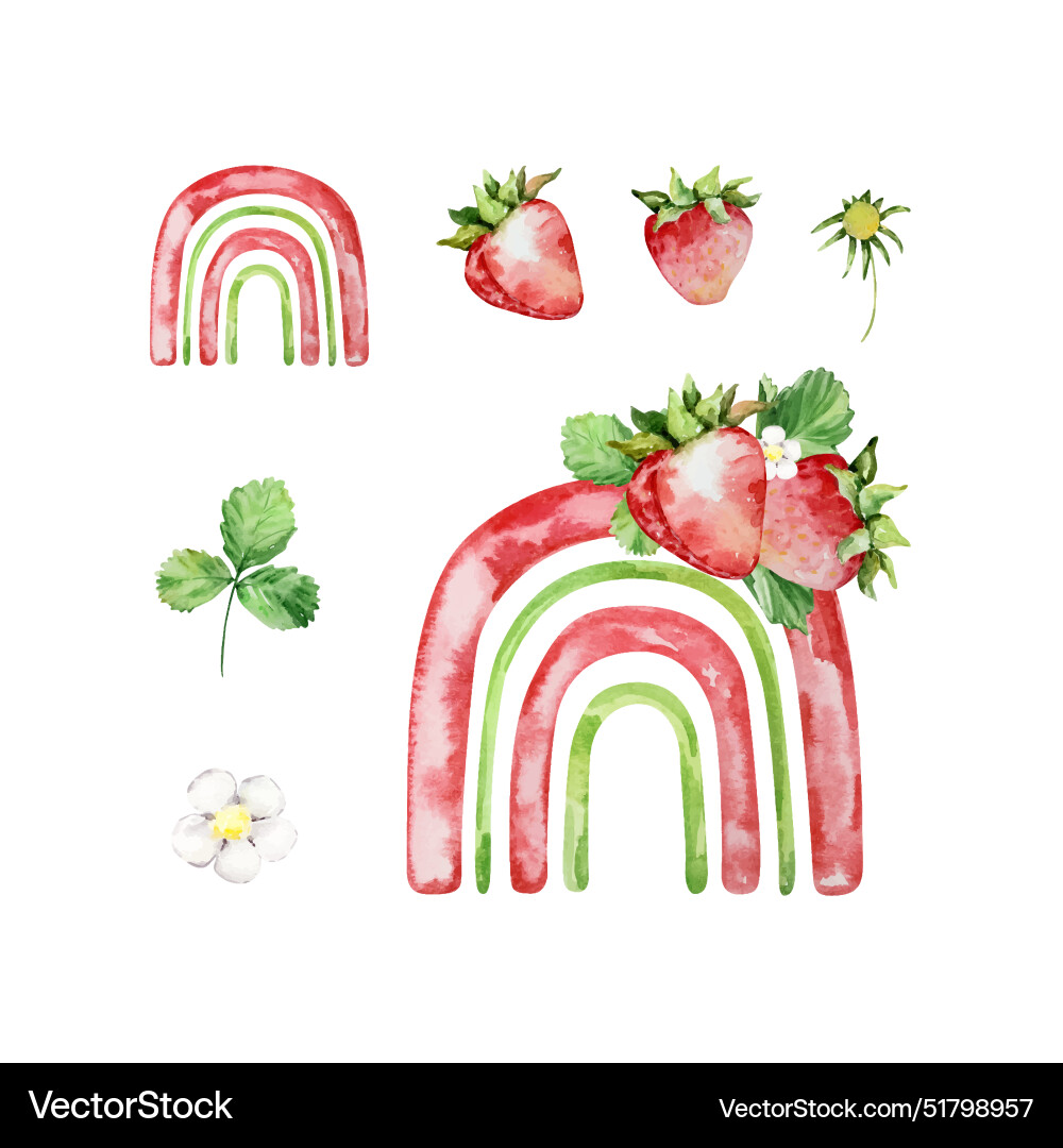 Watercolor rainbow with strawberry Royalty Free Vector Image