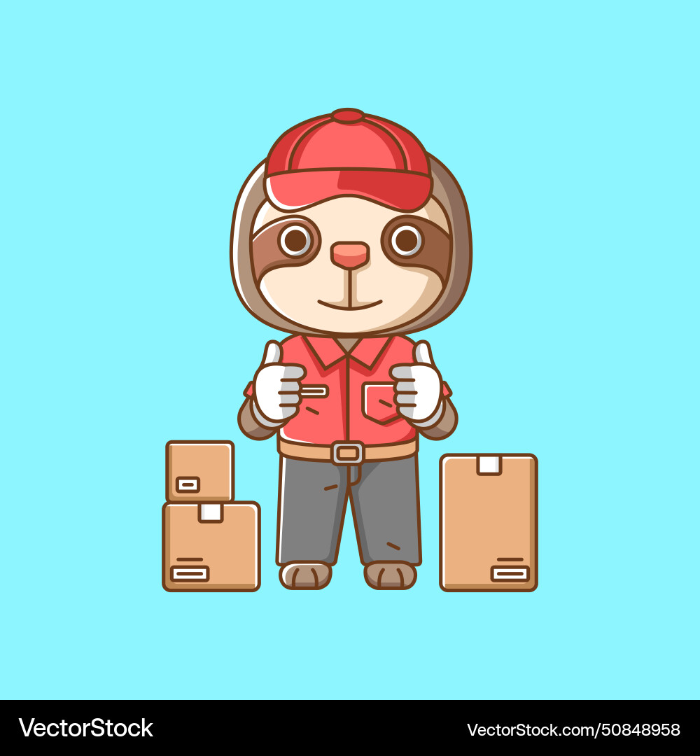 Cute monkey courier package delivery animal chibi Vector Image