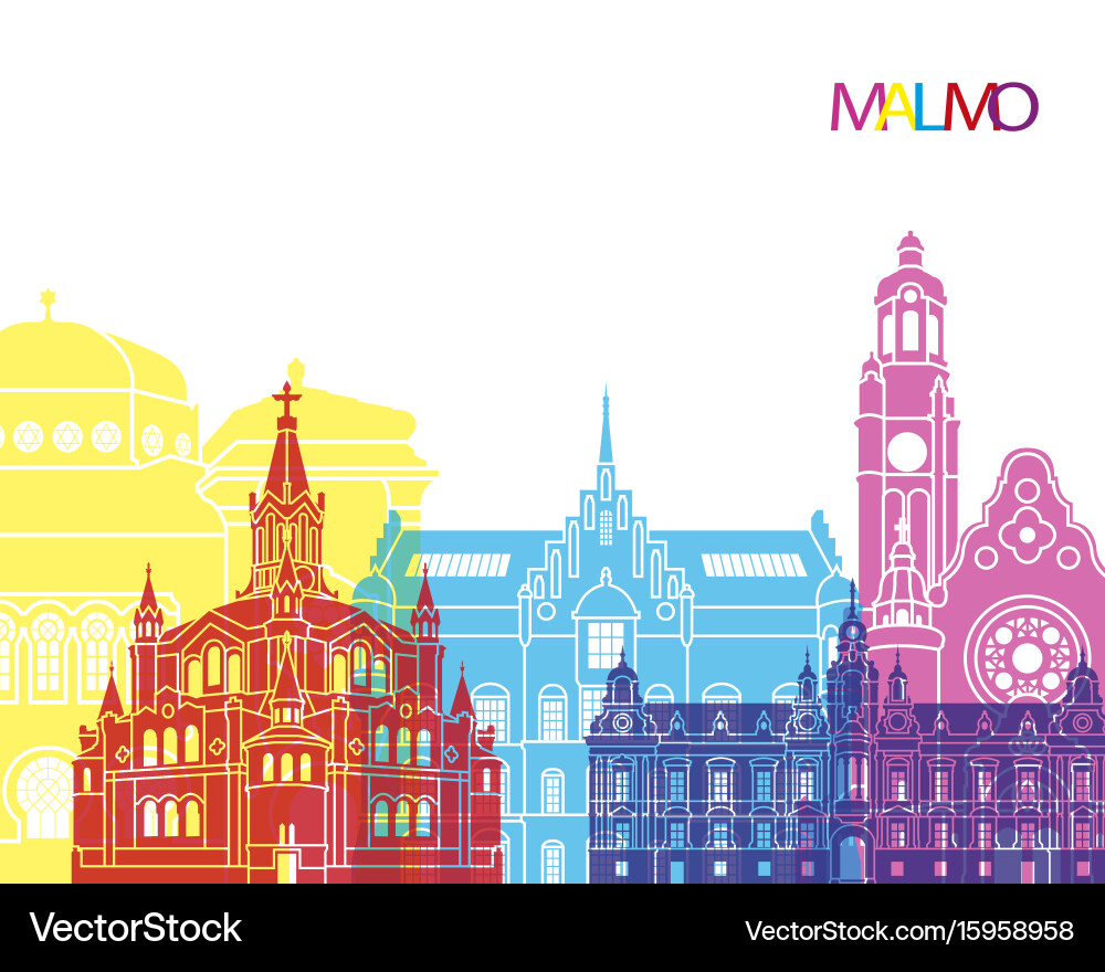Malmo skyline pop Royalty Free Vector Image - VectorStock
