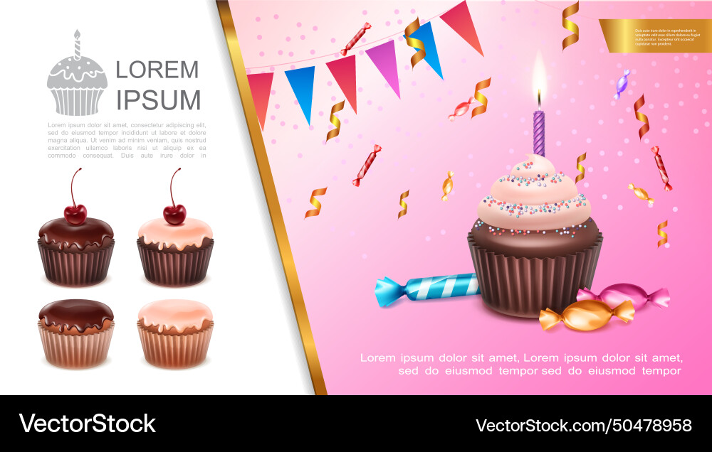 Realistic sweet birthday concept Royalty Free Vector Image