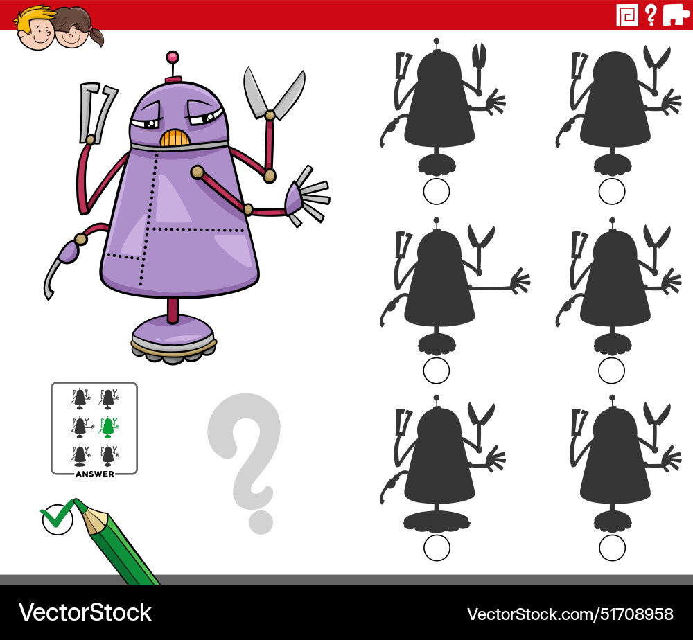 Shadow game with cartoon robot or droid character Vector Image