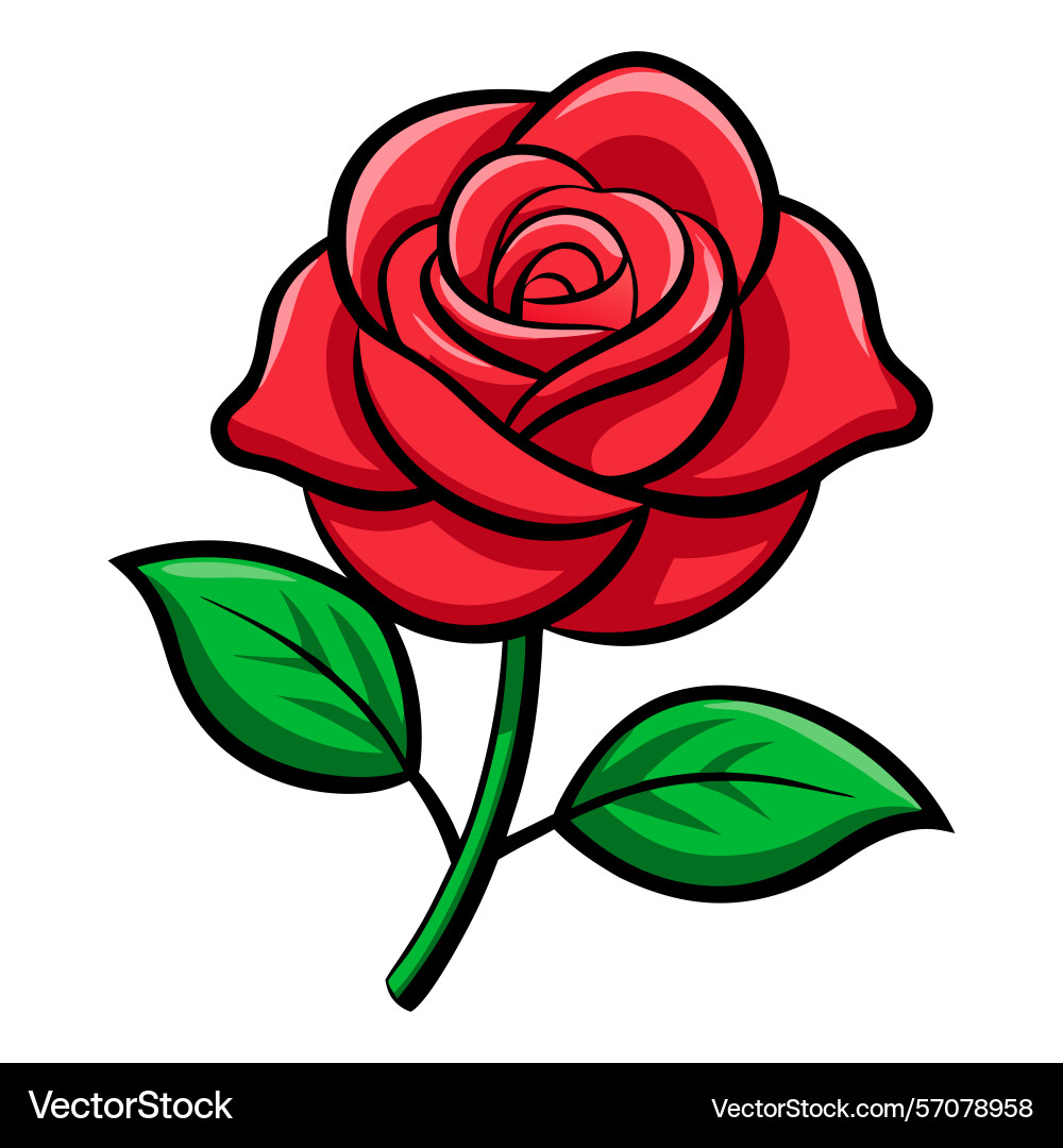 Single red rose flower cartoon design 1 Royalty Free Vector