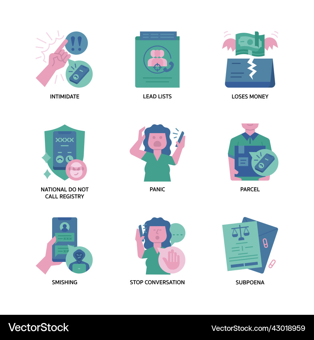 Call center scam icon set Royalty Free Vector Image