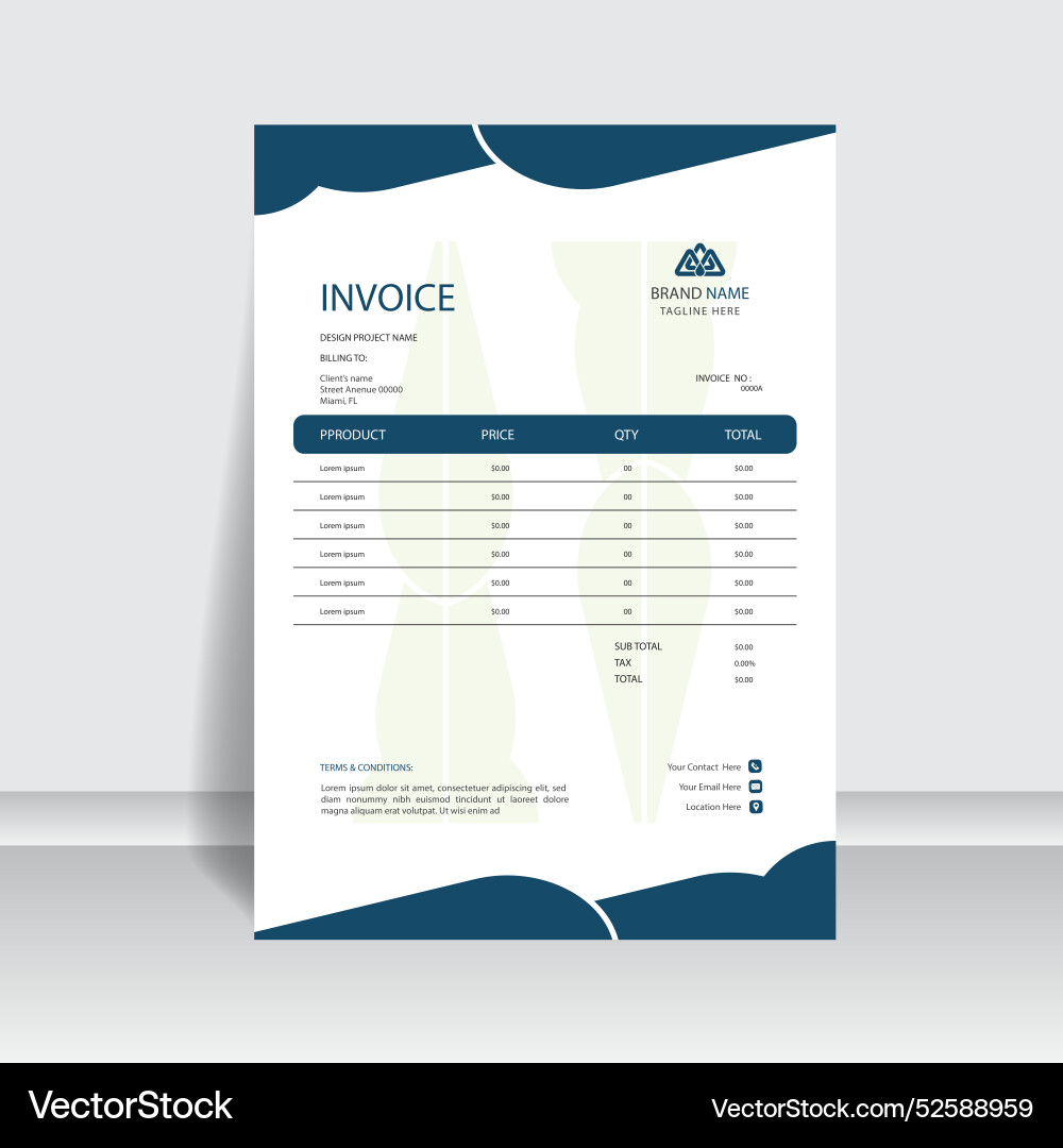 Corporate bill form business invoice Royalty Free Vector