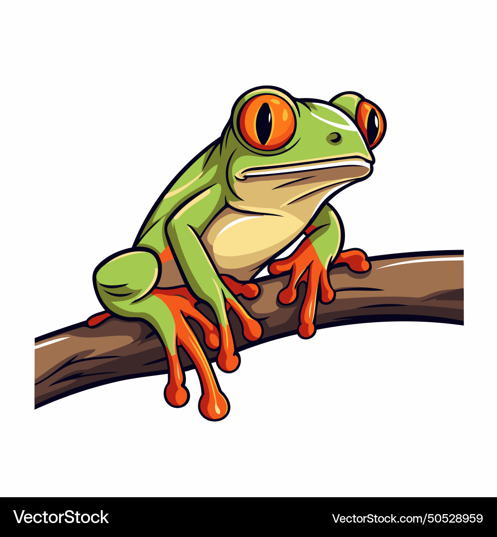 Frog on a branch isolated white background Vector Image