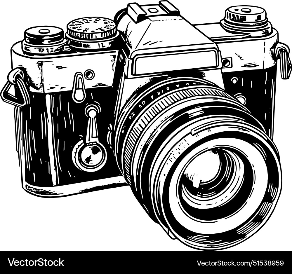 Old slr camera in black Royalty Free Vector Image