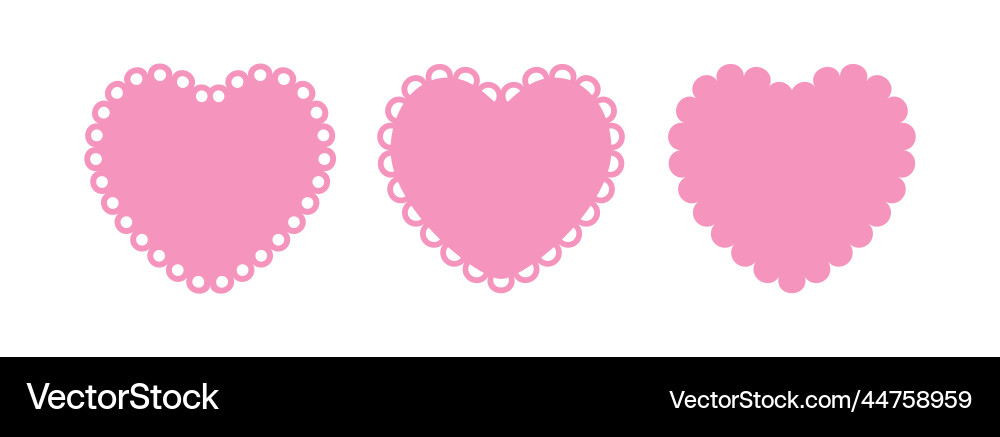 Scalloped edge heart shapes set simple Royalty Free Vector