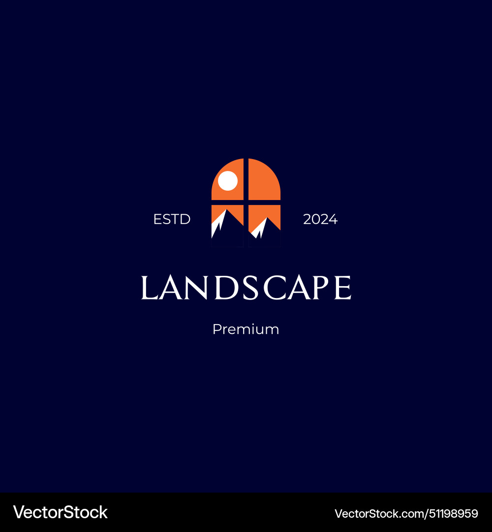 Window logo with mountain landscape at afternoon Vector Image