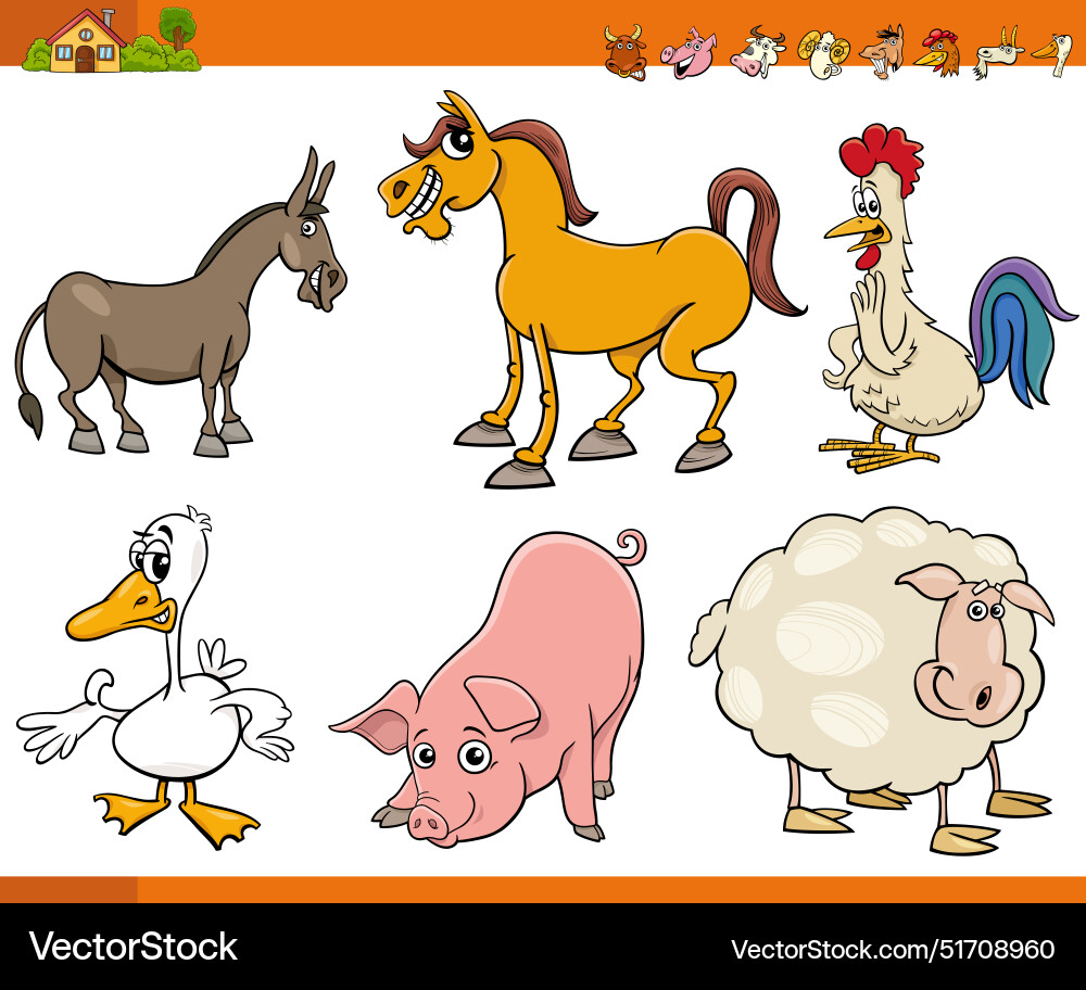 Cartoon farm animals comic characters set Vector Image