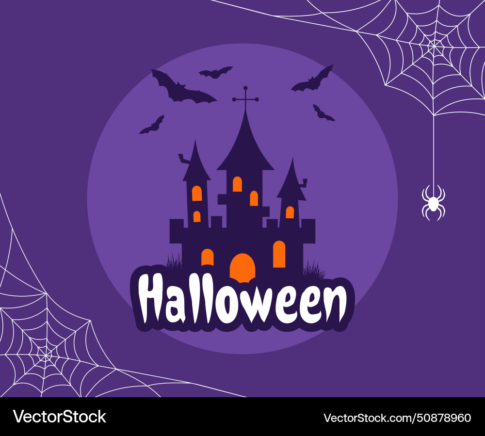 Castle bats and full moon with white cobweb frame Vector Image