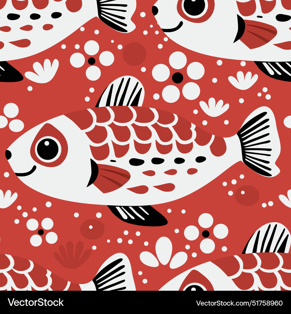 Cute fish swim on a red background Royalty Free Vector Image